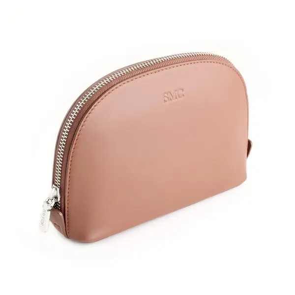 ROYCE NEW YORK Compact Leather Cosmetic Makeup Bag With Zippered Closure - Tan