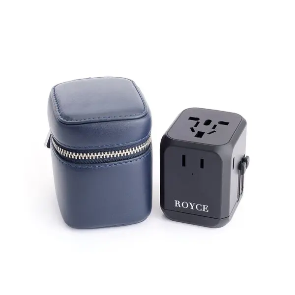ROYCE NEW YORK International Travel Adapter And Leather Case - Blue