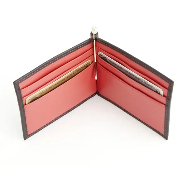 ROYCE NEW YORK Rfid Blocking Money Clip Wallet - Black-red