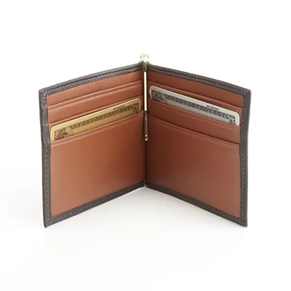ROYCE NEW YORK Rfid Blocking Money Clip Wallet - Black-tan