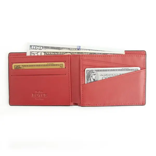 ROYCE NEW YORK Rfid Blocking Slim Bifold Wallet - Black-red