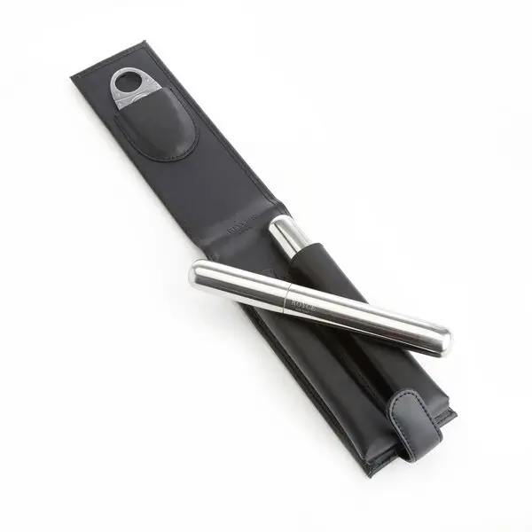 ROYCE NEW YORK Double Cigar Travel Case With Cutter - Black