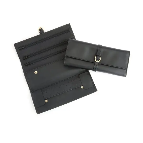 ROYCE NEW YORK Leather Travel Jewelry Organizer Roll - Black