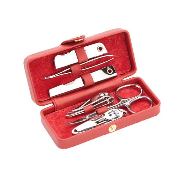 ROYCE NEW YORK Leather Manicure Grooming Case - Red