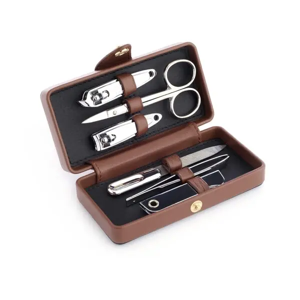 ROYCE NEW YORK Leather Manicure Grooming Case - Tan