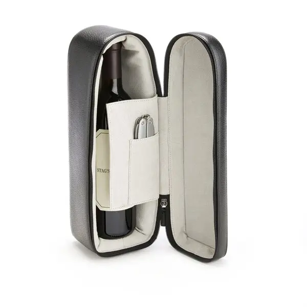 ROYCE NEW YORK Single Wine Bottle Carrying Case - Black