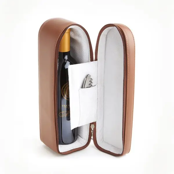 ROYCE NEW YORK Single Wine Bottle Carrying Case - Tan