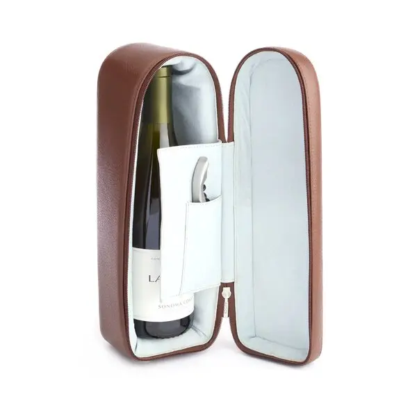 ROYCE NEW YORK Single Wine Bottle Carrying Case - Tan