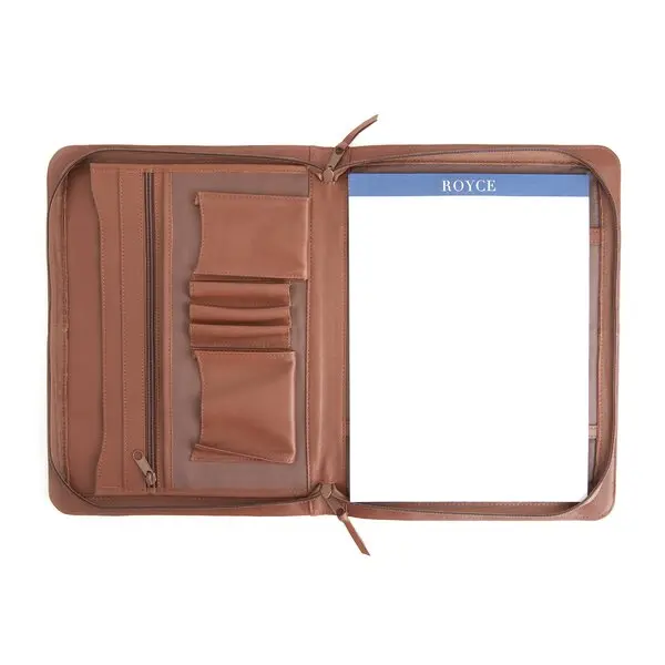ROYCE NEW YORK Zippered Writing Portfolio Organizer - Tan