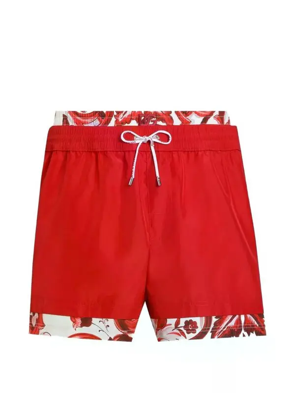 Dolce & Gabbana Majolica Print Swim Boxer Shorts - Red