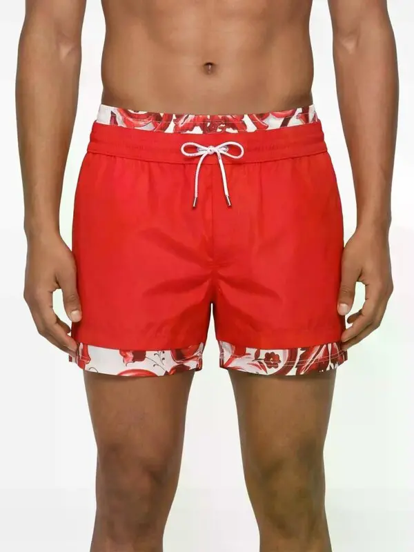 Dolce & Gabbana Majolica Print Swim Boxer Shorts - Red