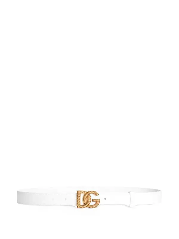 Dolce & Gabbana Calfskin Belt With Dg Logo Buckle - White