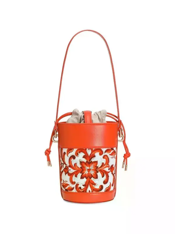Dolce & Gabbana Capri Canvas Bucket Bag With Majolica Print