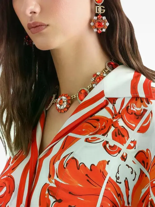 Dolce & Gabbana Majolica Print Charmeuse Shirt With Feather Detail