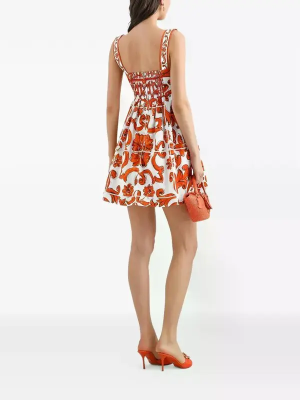Dolce & Gabbana Majolica Print Poplin Bustier Dress