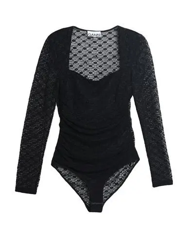 GANNI Lace Bodysuit With Square Neckline And Long Sleeves