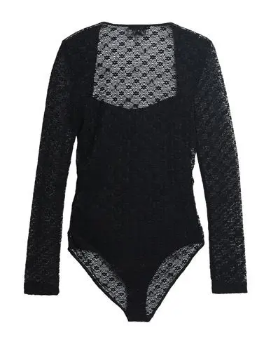 GANNI Lace Bodysuit With Square Neckline And Long Sleeves