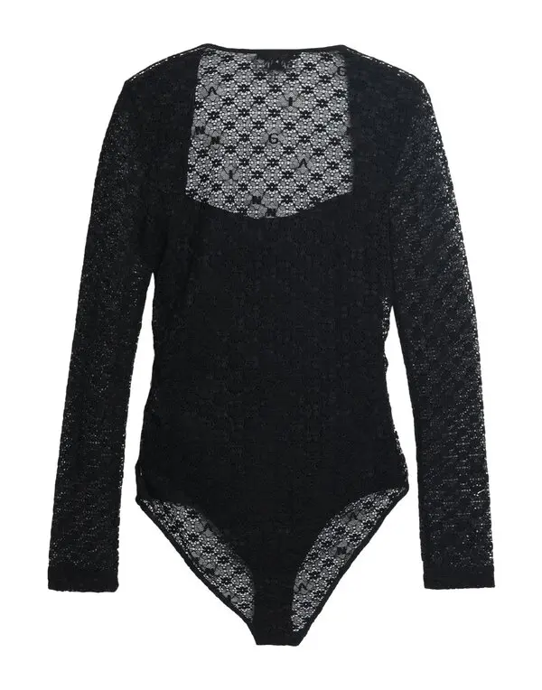 GANNI Lace Bodysuit With Square Neckline And Long Sleeves