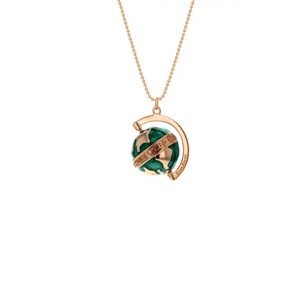 TRUE ROCKS Rose Gold Plated Sterling Silver Enamel Globe Pendant Necklace - Rose Gold/green