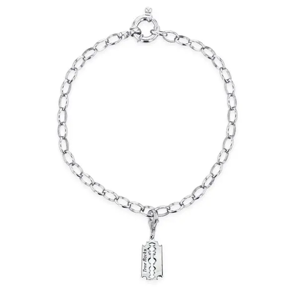 TRUE ROCKS Sterling Belcher Bracelet With Mini Razor Blade Charm - Silver