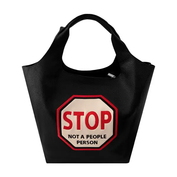 LILLY LOVES Stop, Not A People Person Bucket Bag - Black