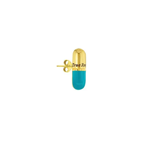 TRUE ROCKS 18kt Gold Plated Sterling Silver Turquoise Enamel Pill Stud - Gold/blue