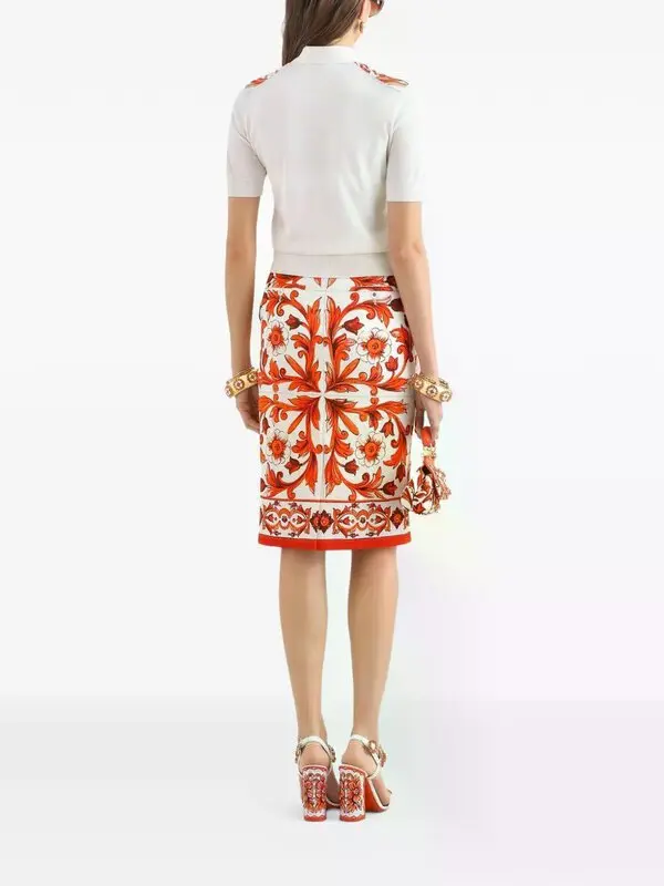 Dolce & Gabbana Majolica-print Silk Short-sleeve Polo Shirt