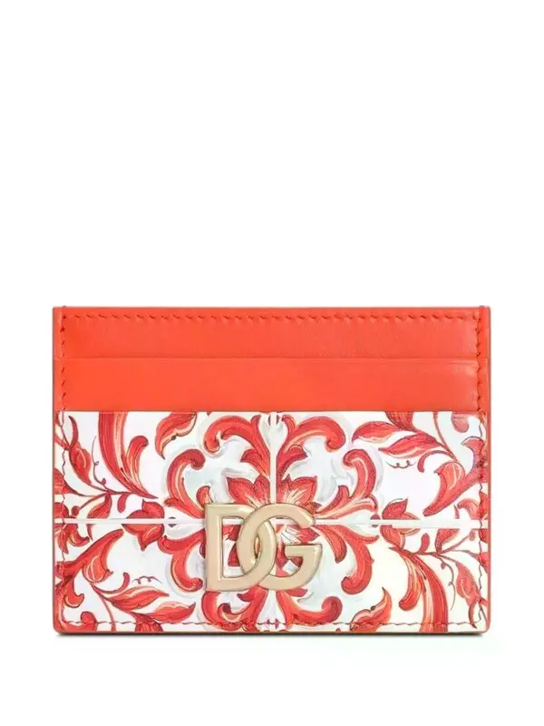 Dolce & Gabbana 3.5 Card Holder In Majolica-print Calfskin - Orange