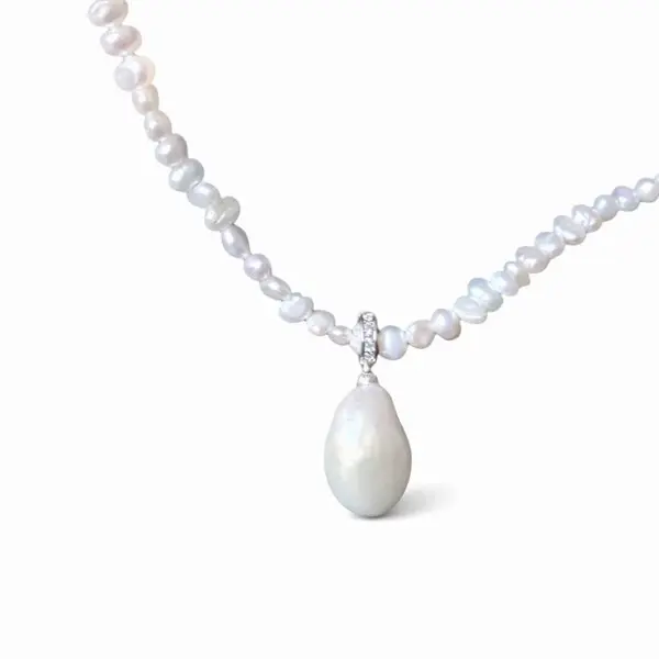 NINEMOO Freshwater Pearl Necklace With Detachable Baroque Pendant - Silver