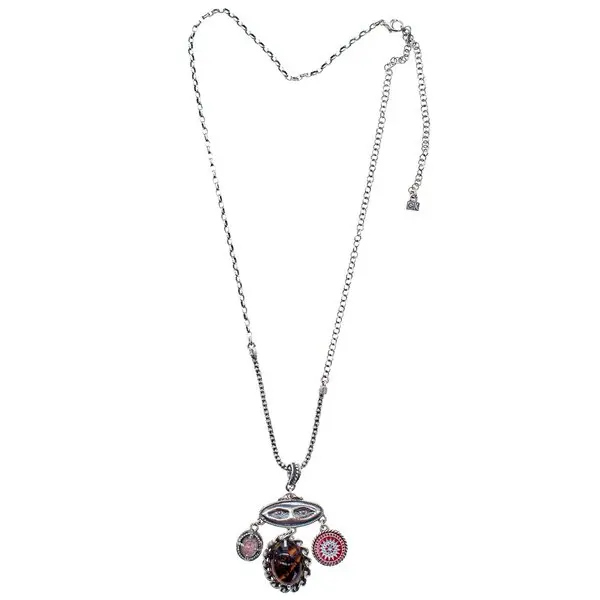 GEM KINGDOM Sterling Silver Ex Voto Enchanted Gaze Necklace - Silver/red