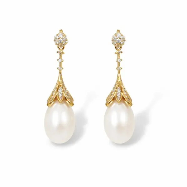 NINEMOO Fleur De Lumière Drop Pearl And Zirconia Earrings - Gold