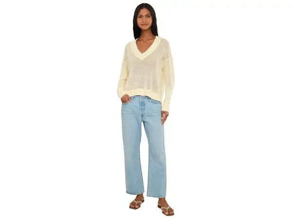 Madewell Linen Arline V-neck Pullover Sheer Pineapple