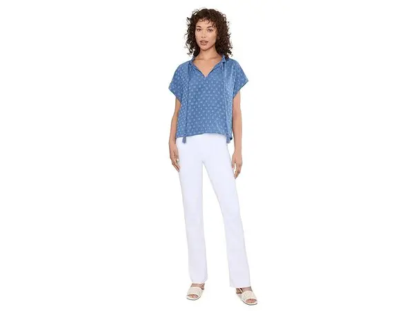 Vince Camuto V-neck Top With Front Tie And Rolled Short Sleeves - Blue
