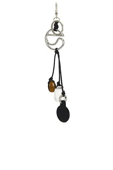 Coperni Knotted Leather Key Chain With Stone Pendants - Black