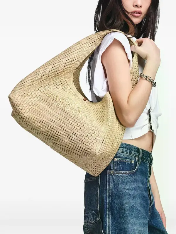 Marc Jacobs Crochet-knit Shoulder Bag With Lurex - Neutrals