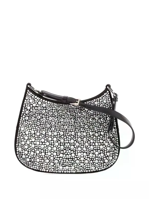 Prada Cleo Crystal Embellished Satin Shoulder Bag - Black
