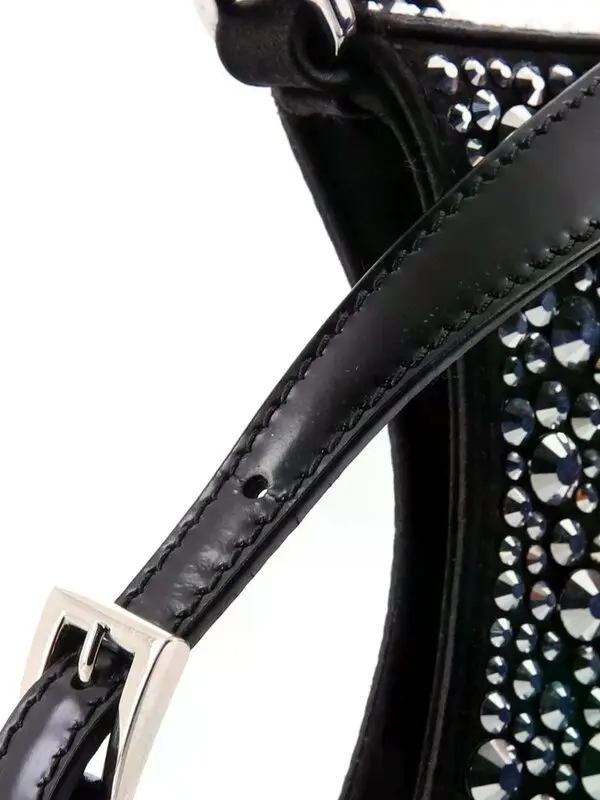 Prada Cleo Crystal Embellished Satin Shoulder Bag - Black