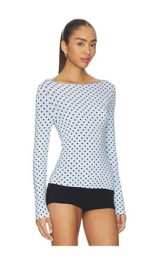 Miaou Amelia Polka Dot Boatneck Top - Blue
