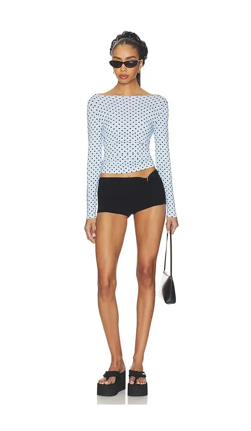 Miaou Amelia Polka Dot Boatneck Top - Blue