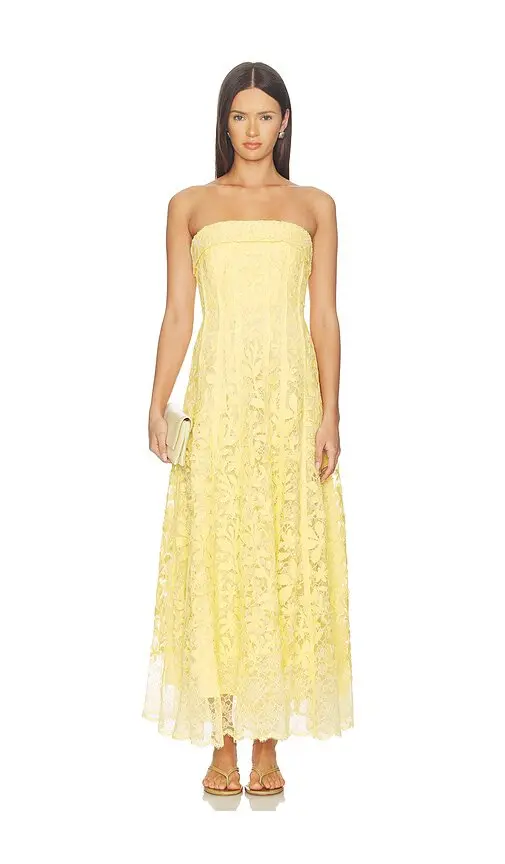 Simkhai Imogen Cotton Lace Bustier Midi Dress In Yellow - Buttercream