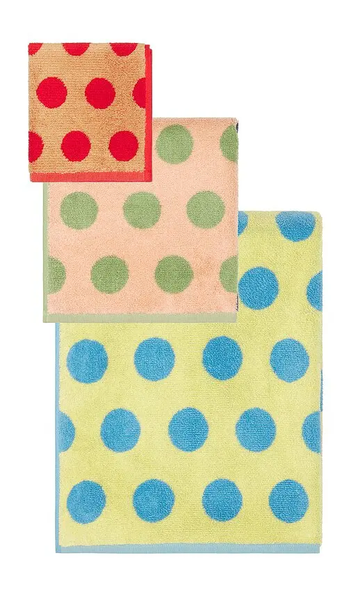 DUSEN DUSEN Dot Towels Set Of 3 In Pink, Green - Multi