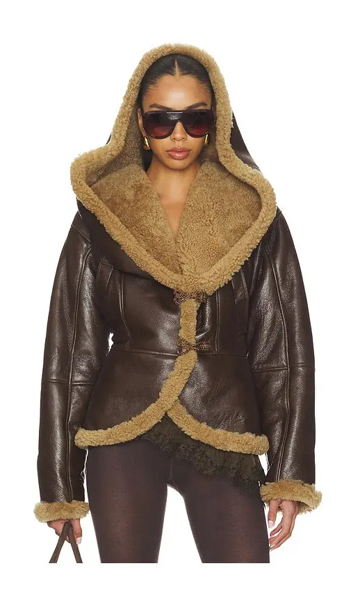 Magda Butrym Leather Shearling Hooded Jacket