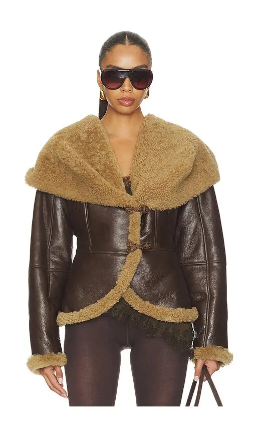 Magda Butrym Leather Shearling Hooded Jacket