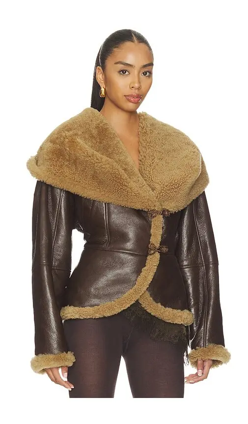 Magda Butrym Leather Shearling Hooded Jacket