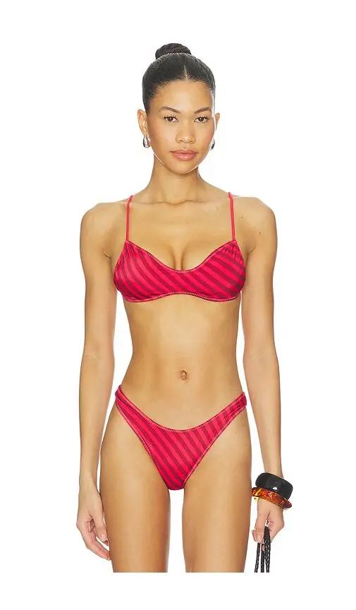 Frankies Bikinis X Jennie Magnolia Satin Triangle Bikini Top - Spring Stripe