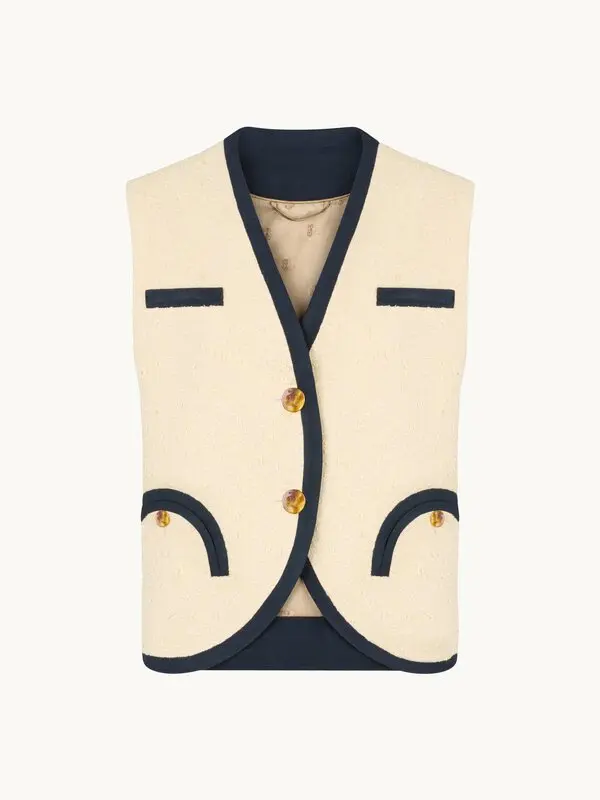 BLAZÉ MILANO Gliss Gilet Bouclé Vest With Tortoiseshell Buttons - Butter