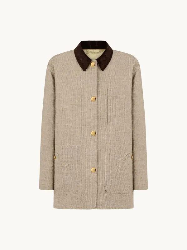 BLAZÉ MILANO Sandy-beige Cotton Jacquard Clelia Jacket With Corduroy Collar - Sand