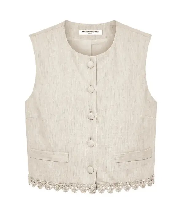 Amanda Uprichard Lucky Lace Trimmed Linen Blend Tank Top - Natural