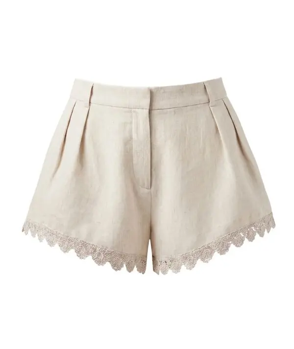 Amanda Uprichard Lucky Shorts With Crochet Lace Hem - Natural