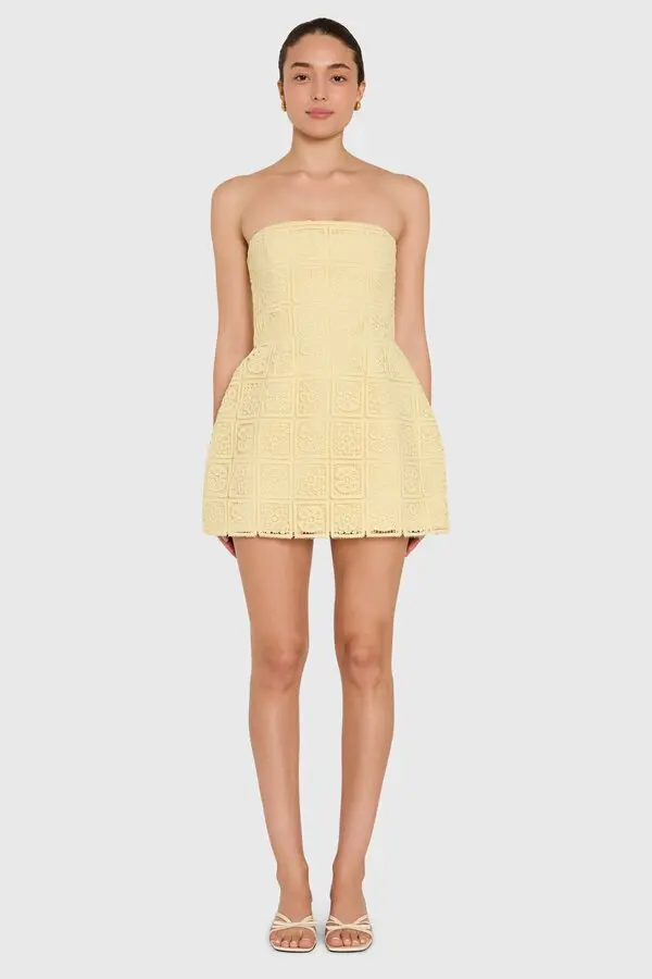 Amanda Uprichard Strapless Crochet Lace Mini Skort Romper - Cornsilk